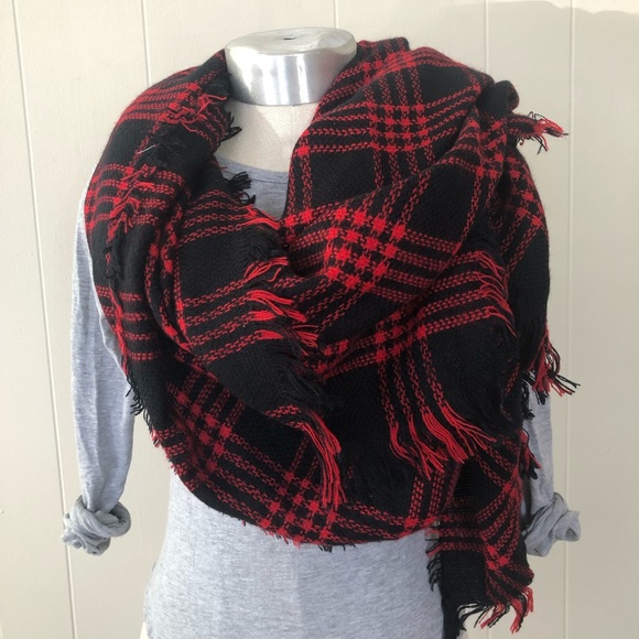 Accessories | Red And Black Blanket Scarf | Poshmark